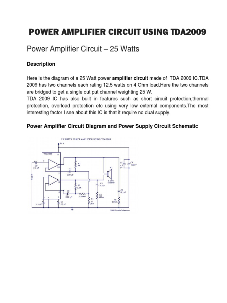 Tda2009 Amplifier 25 Waat | PDF | Technology & Engineering