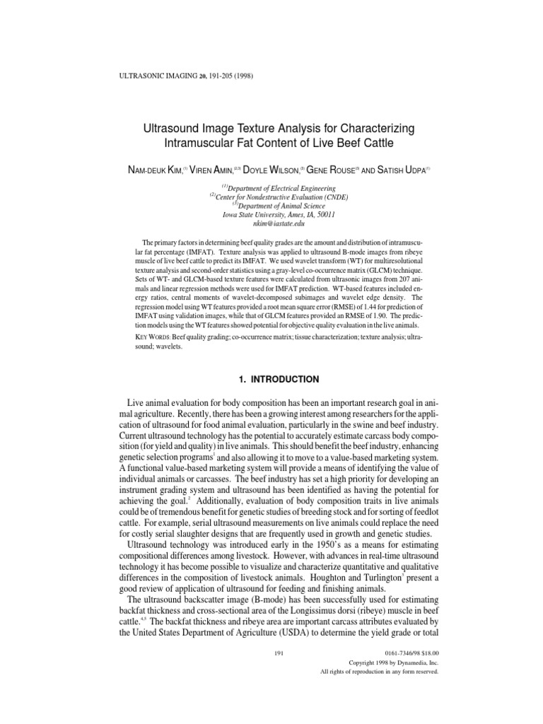 Ultrasound Image Texture Analysis For Characterizing Intramuscular Fat ...