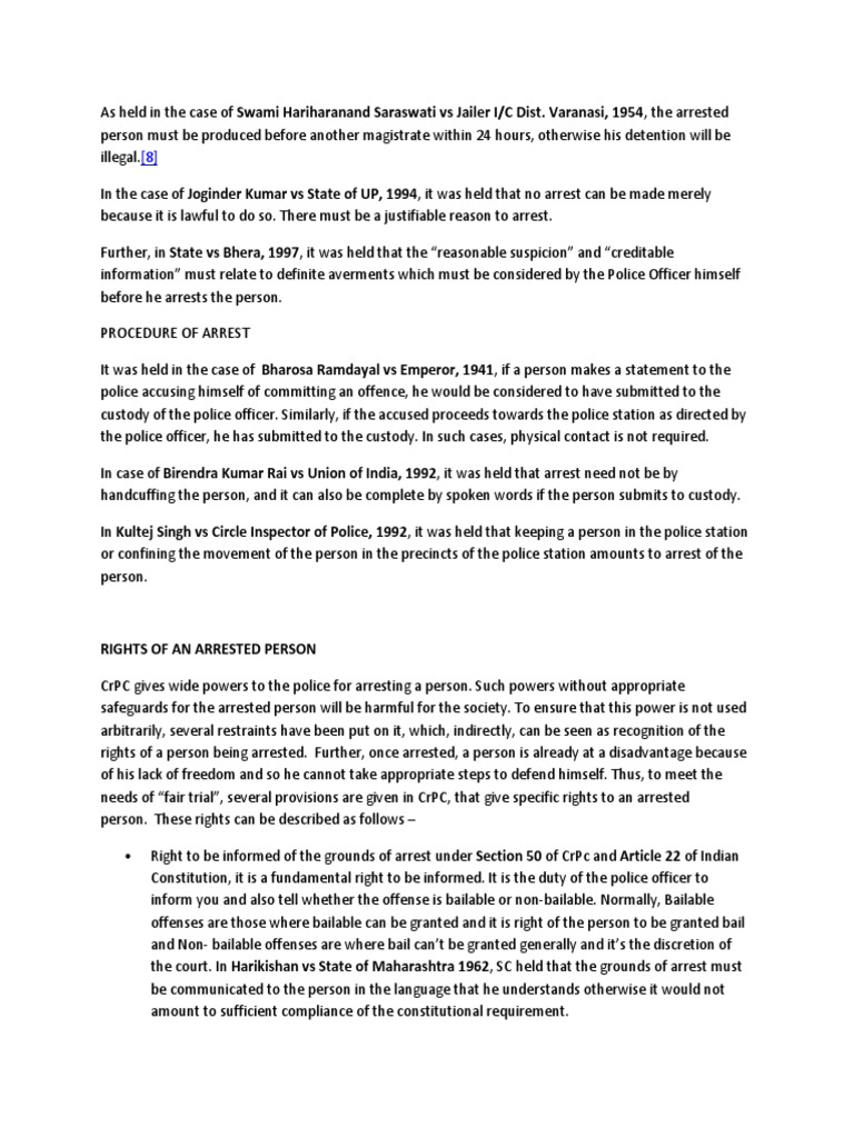 Rights of An Arrested Person | Download Free PDF | Arrest | Bail