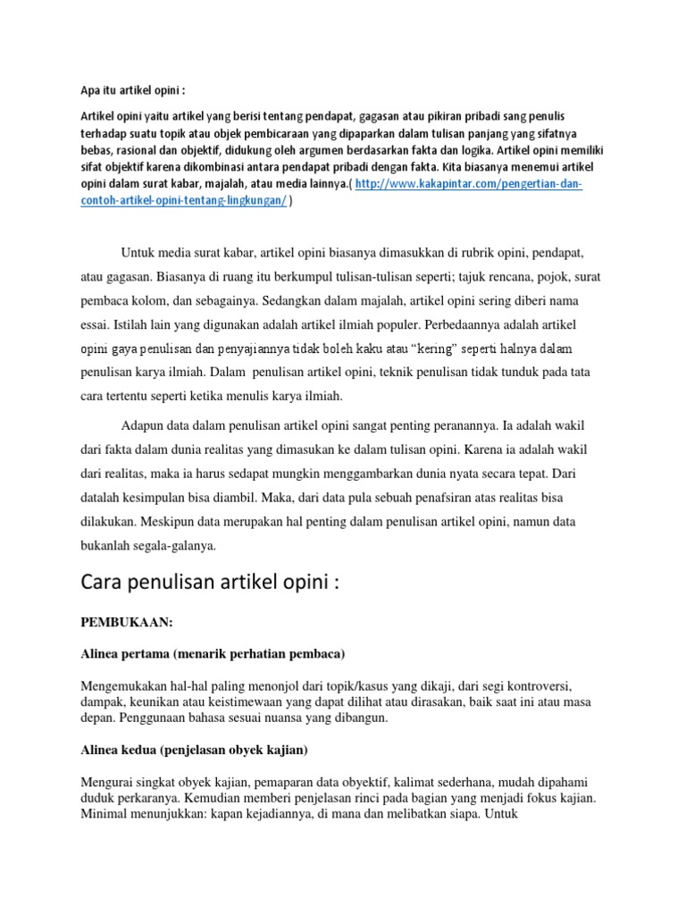 Pengertian dan Struktur Artikel Opini | PDF