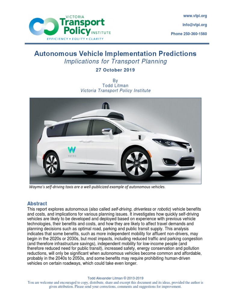 Autonomous Vehicle Implementation Predictions: Implications For ...