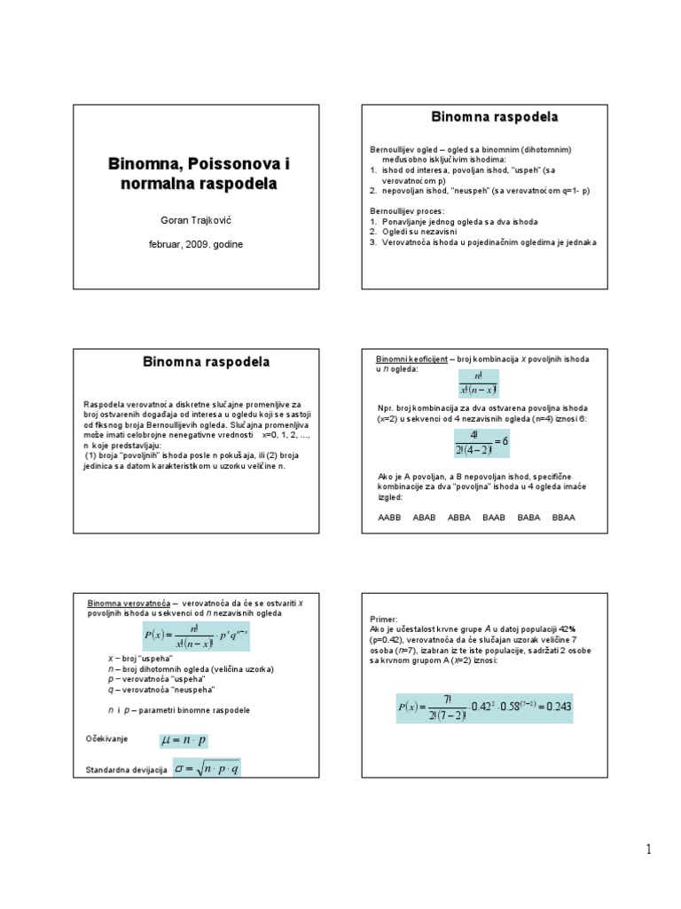 Binomna, Poissonova I Normalna Raspodela | PDF
