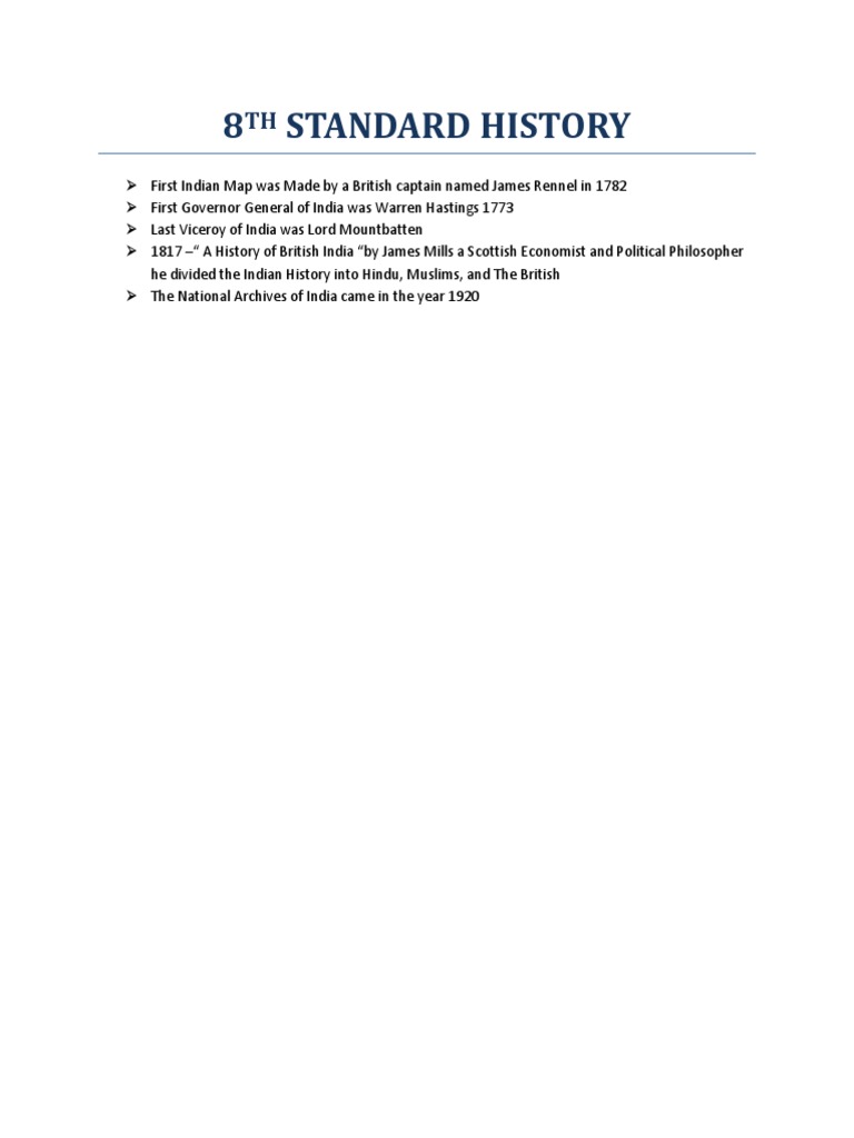 8th Standard History | PDF | British India | South Asia