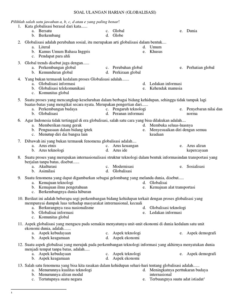 Soal PKN Globalisasi | PDF | Politik | Ilmu Sosial