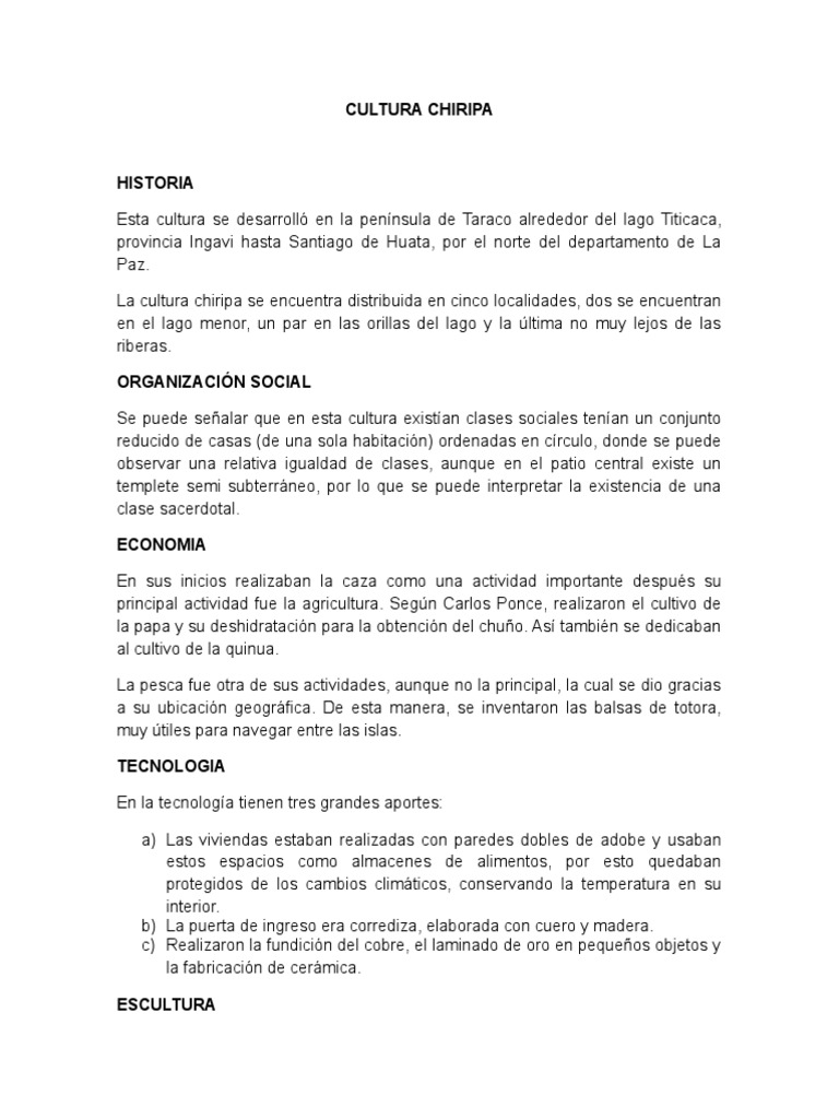 Cultura Chiripa | PDF | Cultura (general)