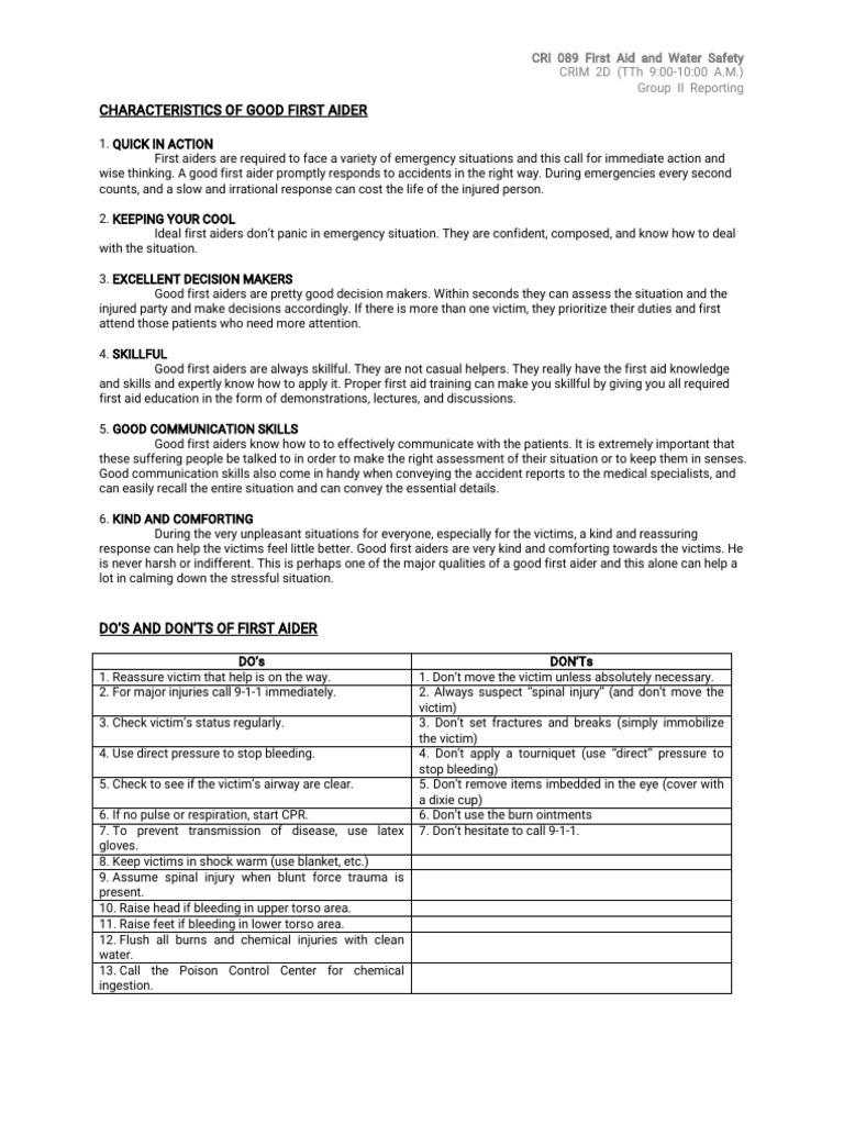 First Aid Reporting | PDF