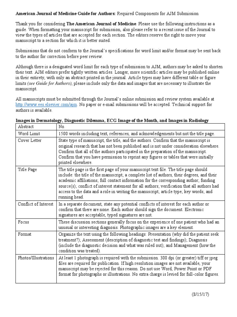American Journal of Medicine Guide For Authors: Required Components For ...