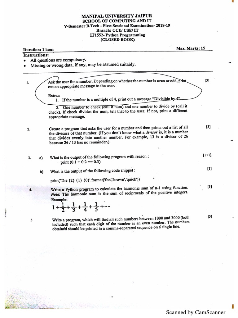 First Sessional Paper Python | PDF