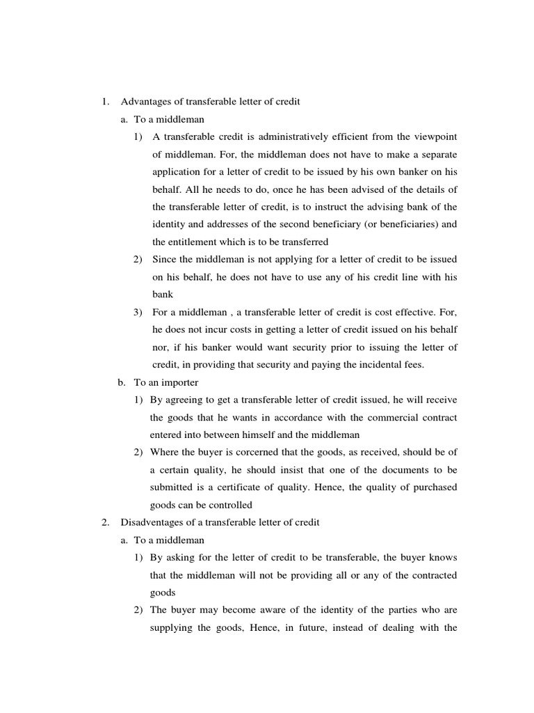 Advantages and Disadvantages of Transferable LC | PDF | Letter Of ...