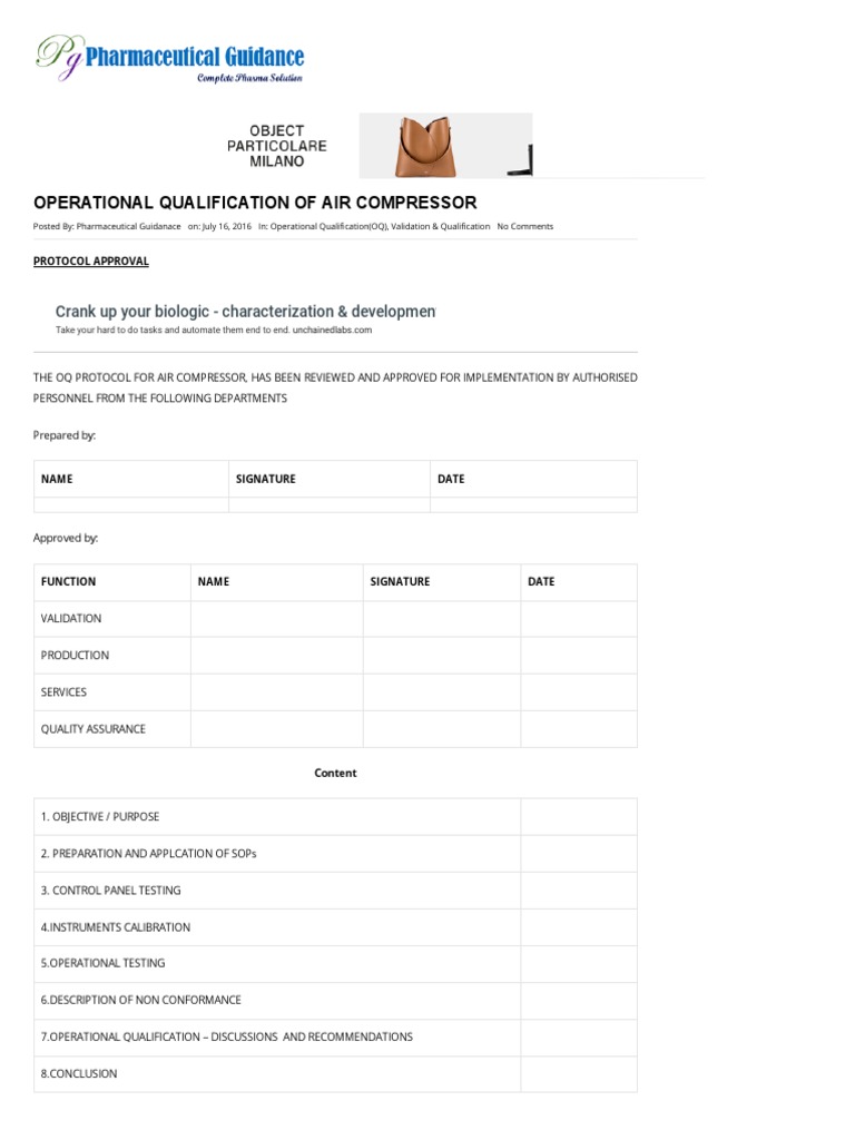 Operational Qualification of Air Compressor | PDF | Verification And ...