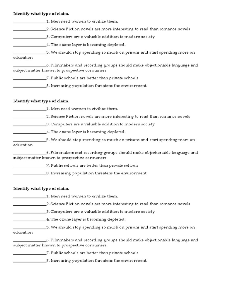 Identify What Type of Claim | PDF | Novels | Distance Education