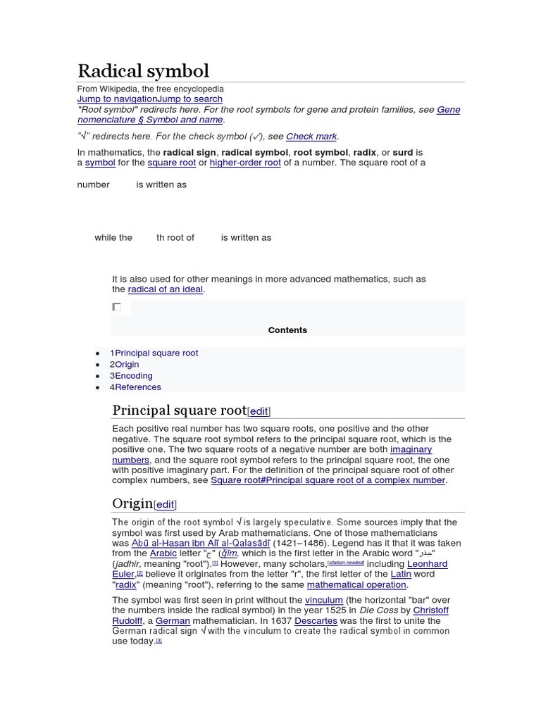 Radical Symbol: Principal Square Root | Download Free PDF | Notation ...