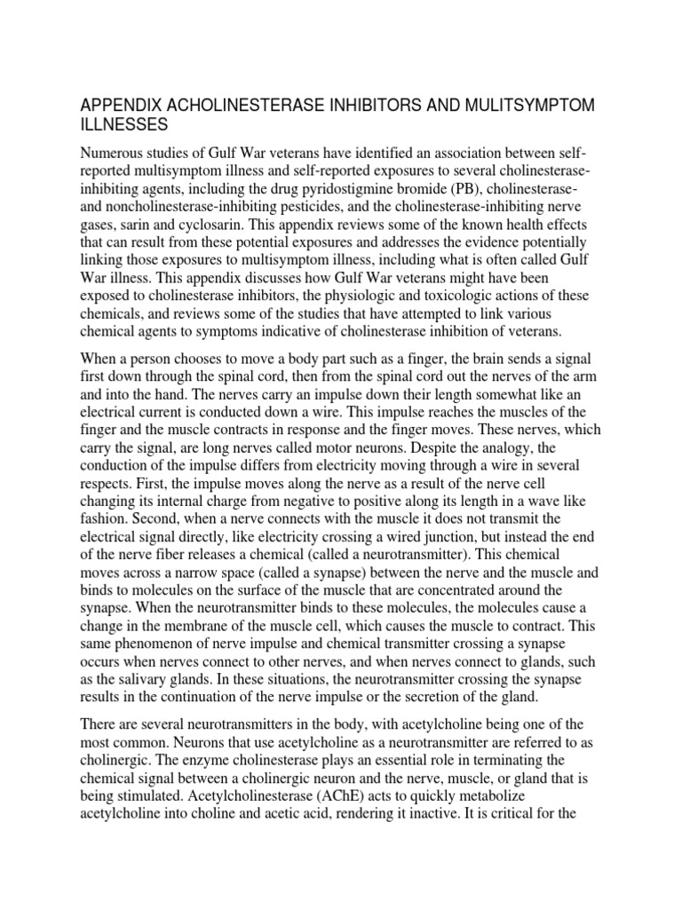 Appendix Acholinesterase Inhibitors and Mulitsymptom Illnesses | PDF ...