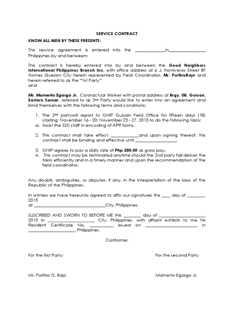 Service Contract Know All Men by These Presents | PDF | Business