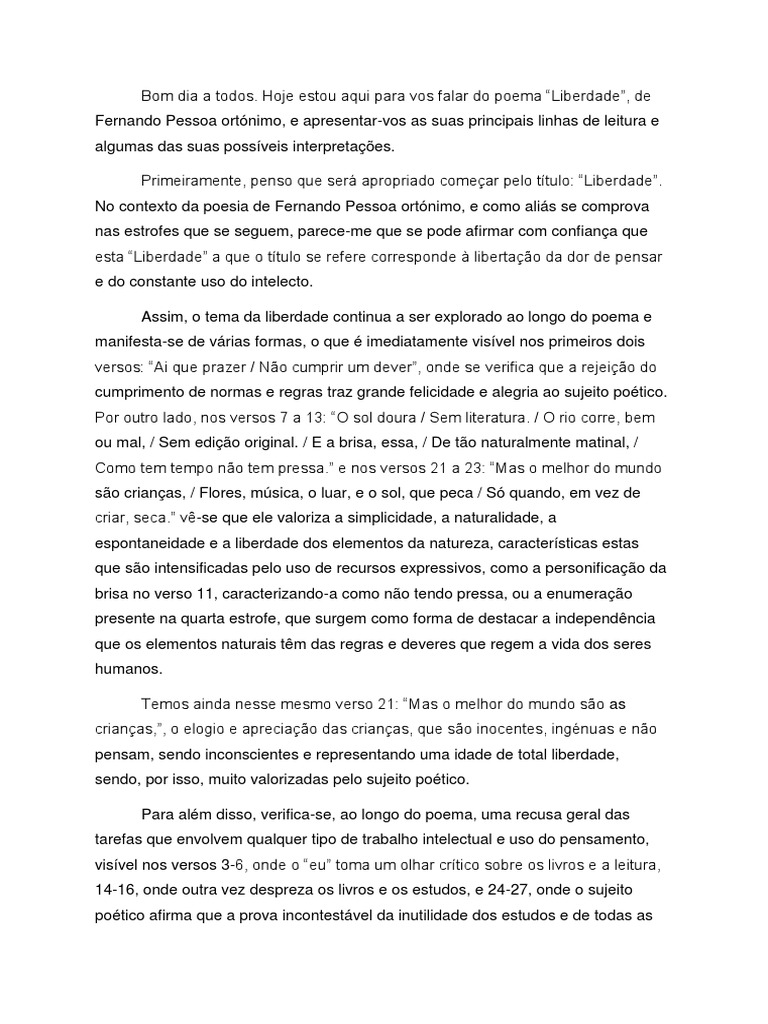 Análise Poema Liberdade | PDF | Poesia | Liberdade