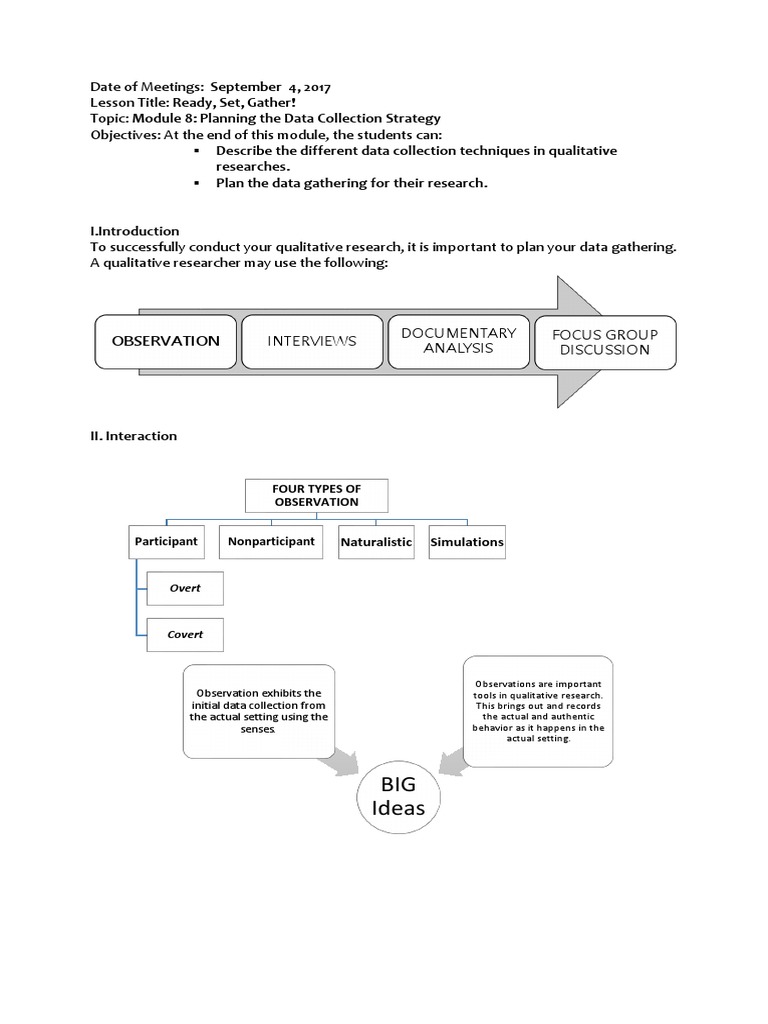 Module 8 Planning The Data Collection Strategies Pdf Observation