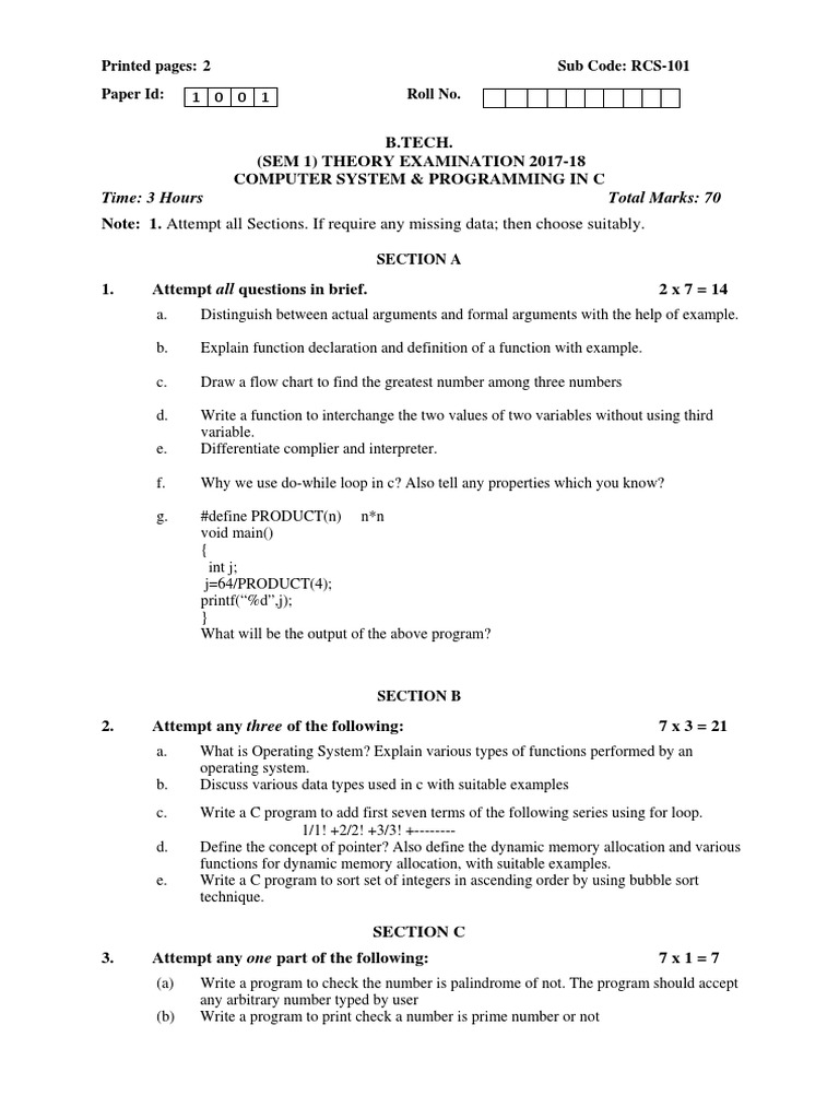 Computer System Programming in C Rcs 101 | Download Free PDF | C ...