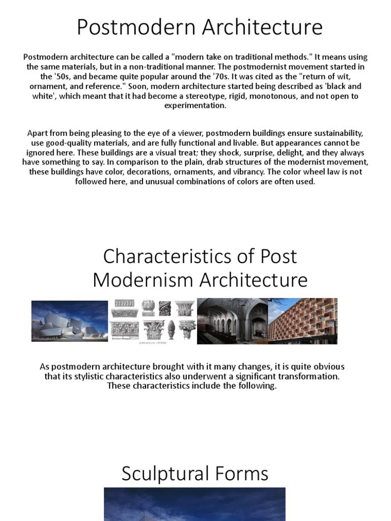 Characteristics of Postmodern Architecture | PDF | Ornament (Art) | Art ...