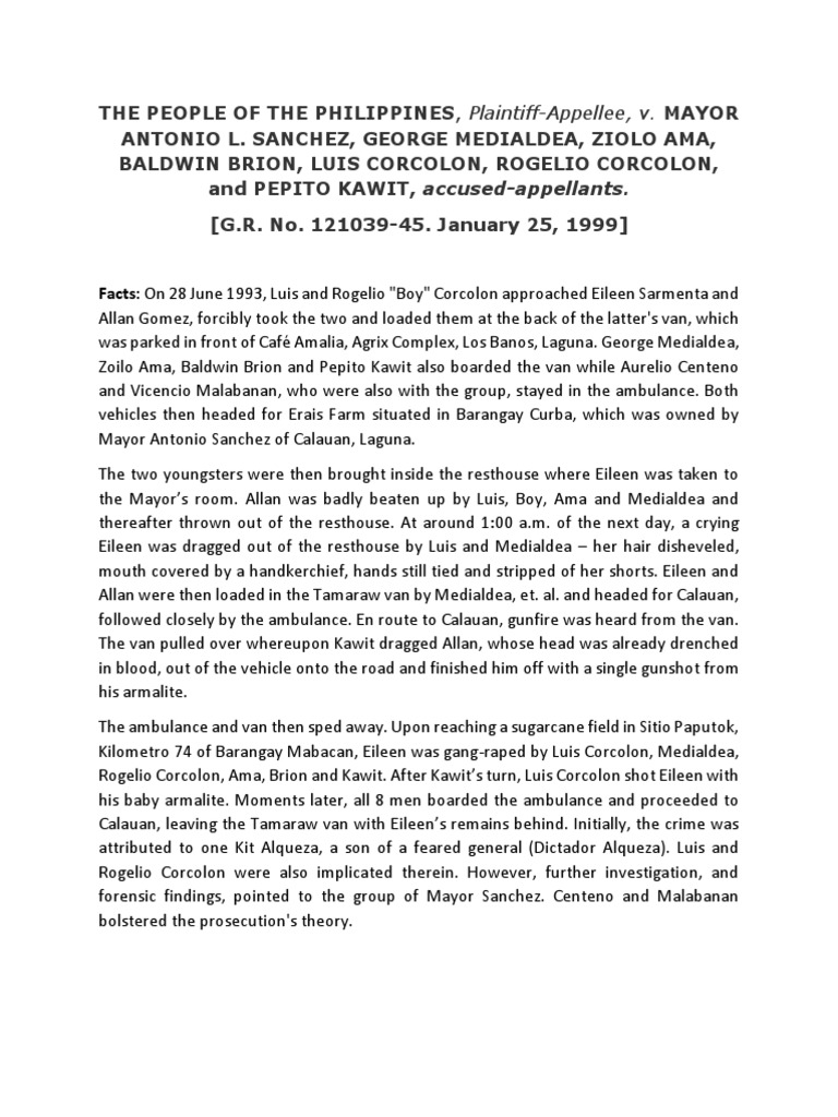 Facts: On 28 June 1993, Luis and Rogelio "Boy" Corcolon Approached ...