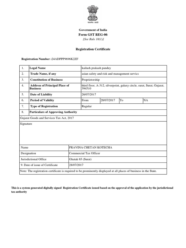 Form GST REG-06: Government of India | PDF | Sole Proprietorship | Taxes