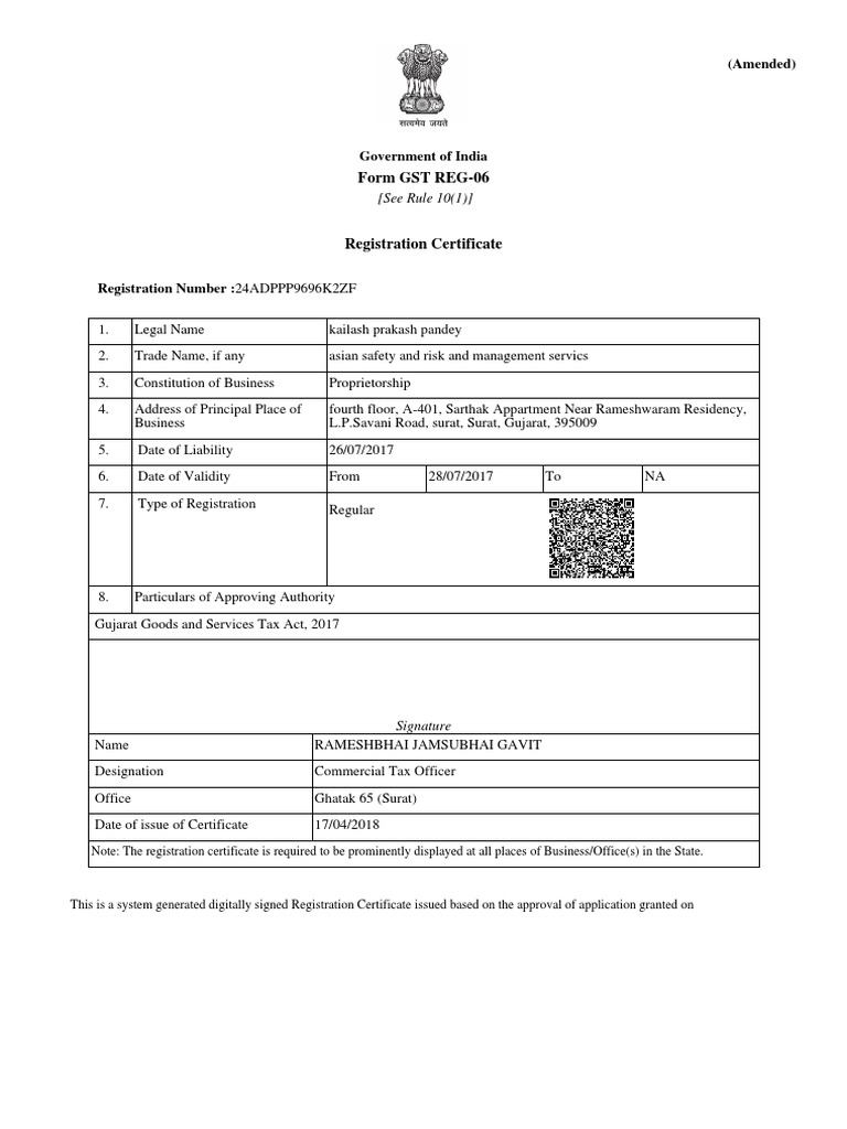 Form GST REG-06: (Amended) | Download Free PDF | Sole Proprietorship ...