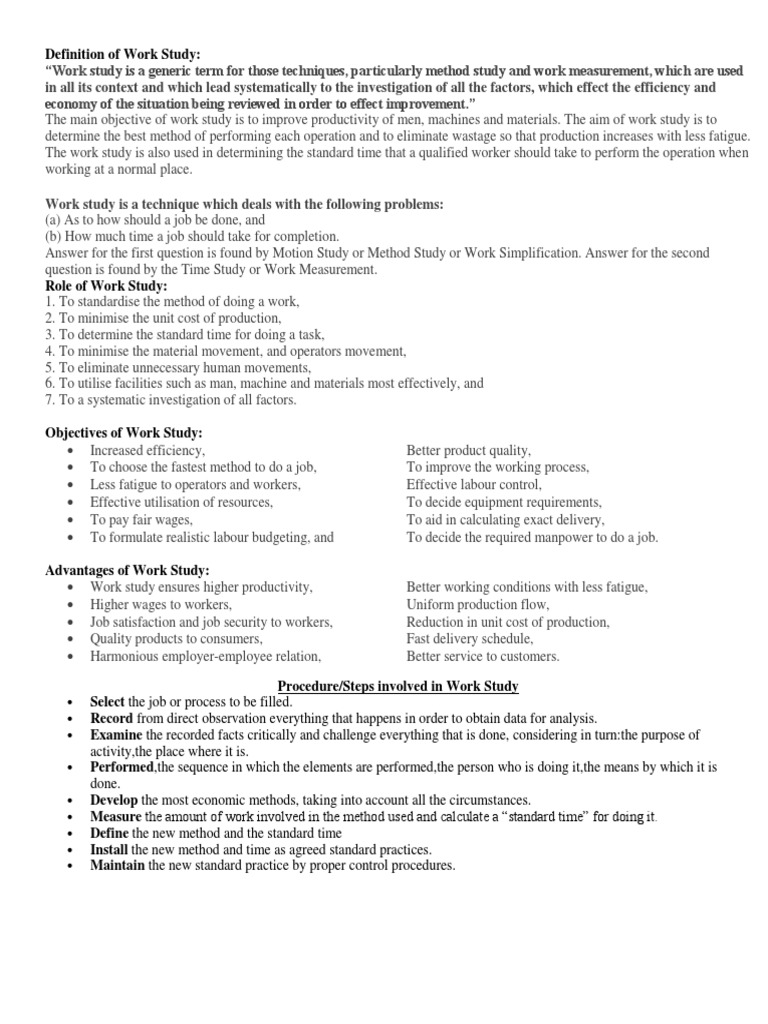 Work Study Techniques and Benefits | PDF | Business | Economies