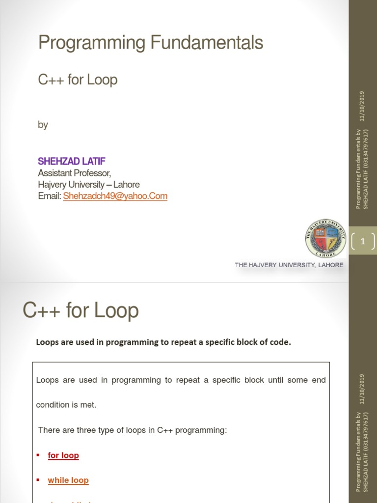 Programming Fundamentals: C++ For Loop | PDF | Control Flow | C++