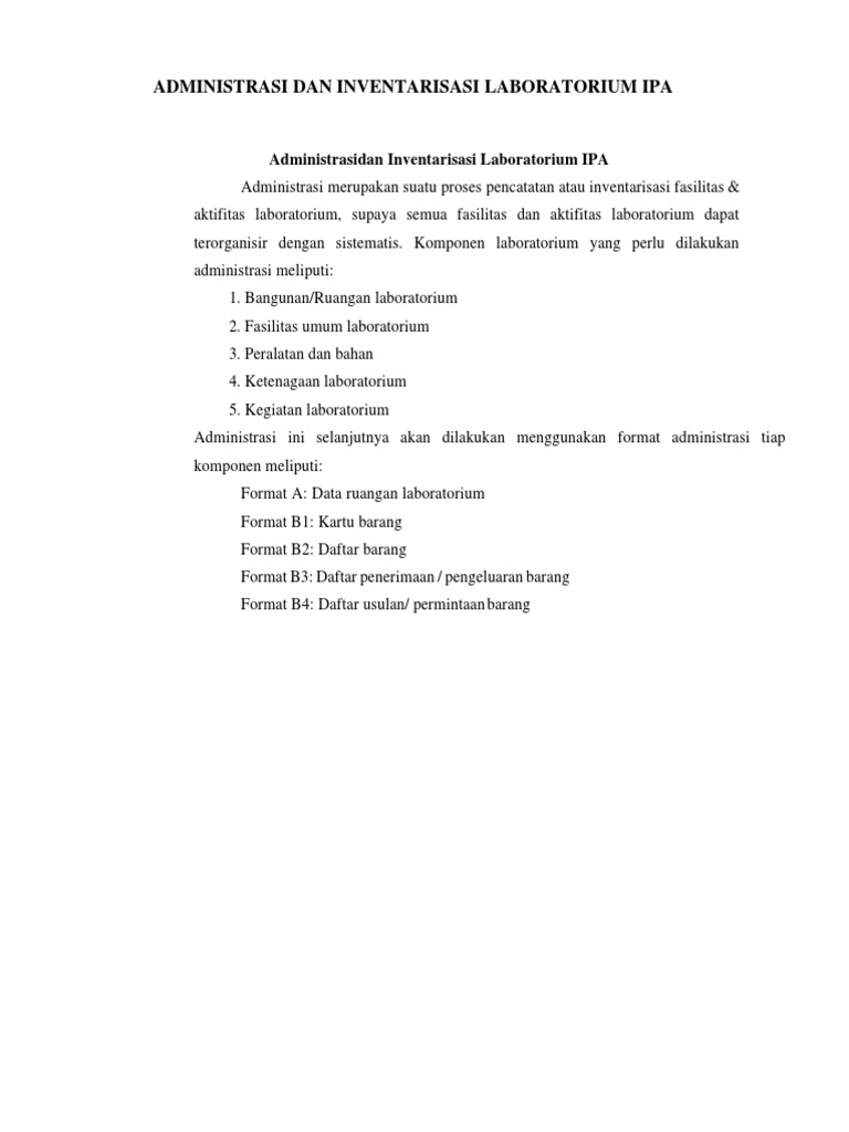 Administrasi Dan Pengelolaan Laboratorium Ipa | PDF