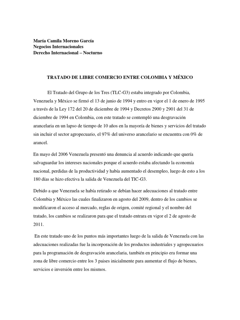 TLC Entre Colombia y Mexico | PDF | México | Tratado de Libre Comercio ...