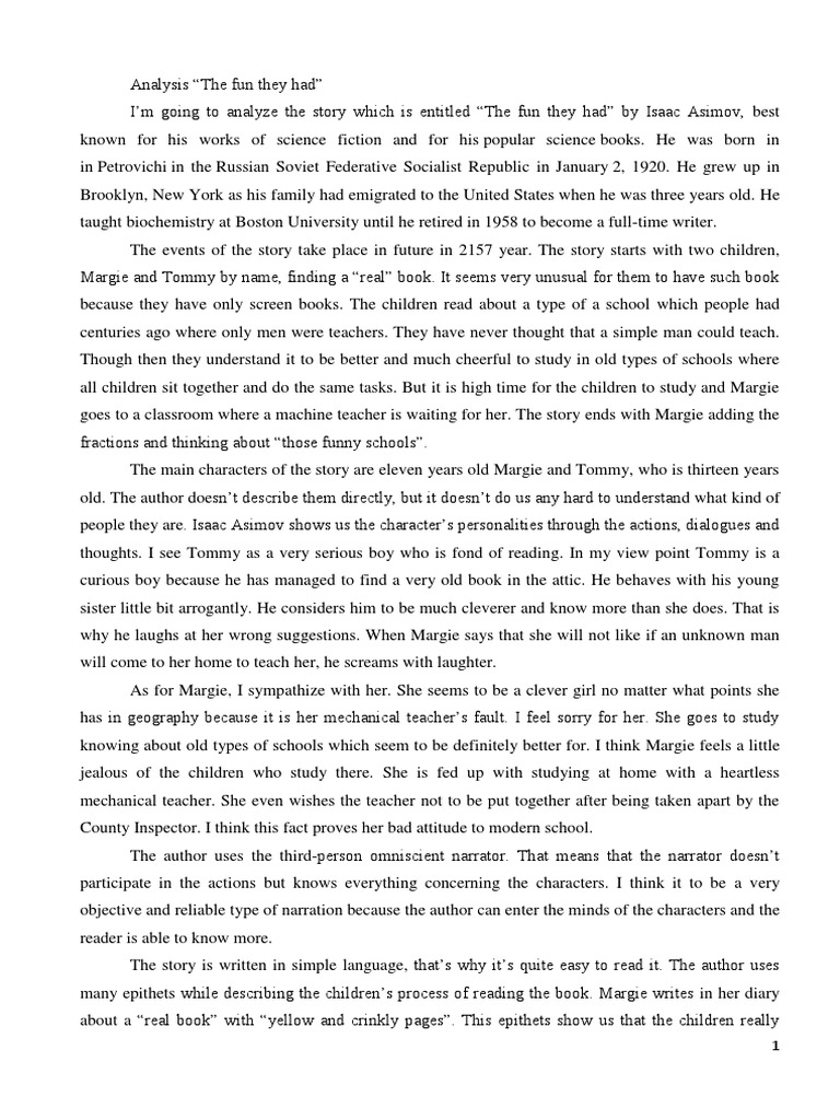 Analysis of "The Fun They Had" | PDF | Narration