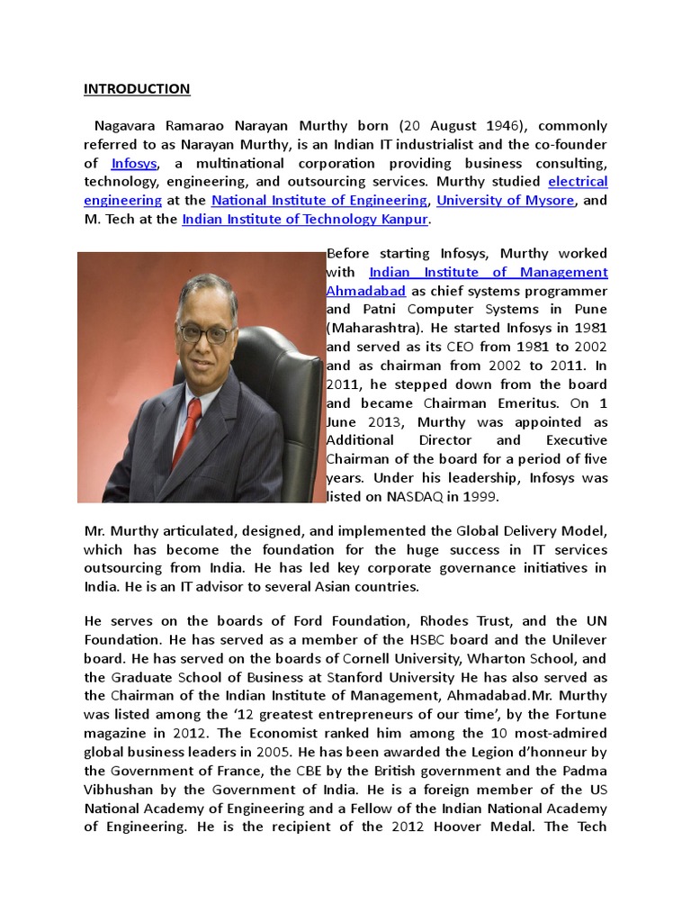 INTRODUCTION Narayan Murthy | PDF | Business