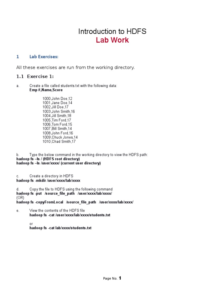 Hdfs Lab Work | PDF | Apache Hadoop | Text File
