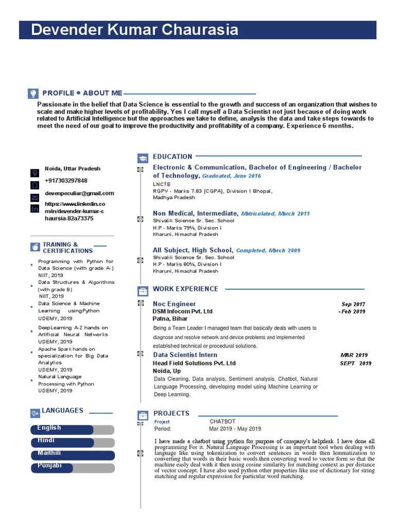 Devender Kumar Chaurasia: Profile About Me | PDF | Data Analysis | Machine Learning