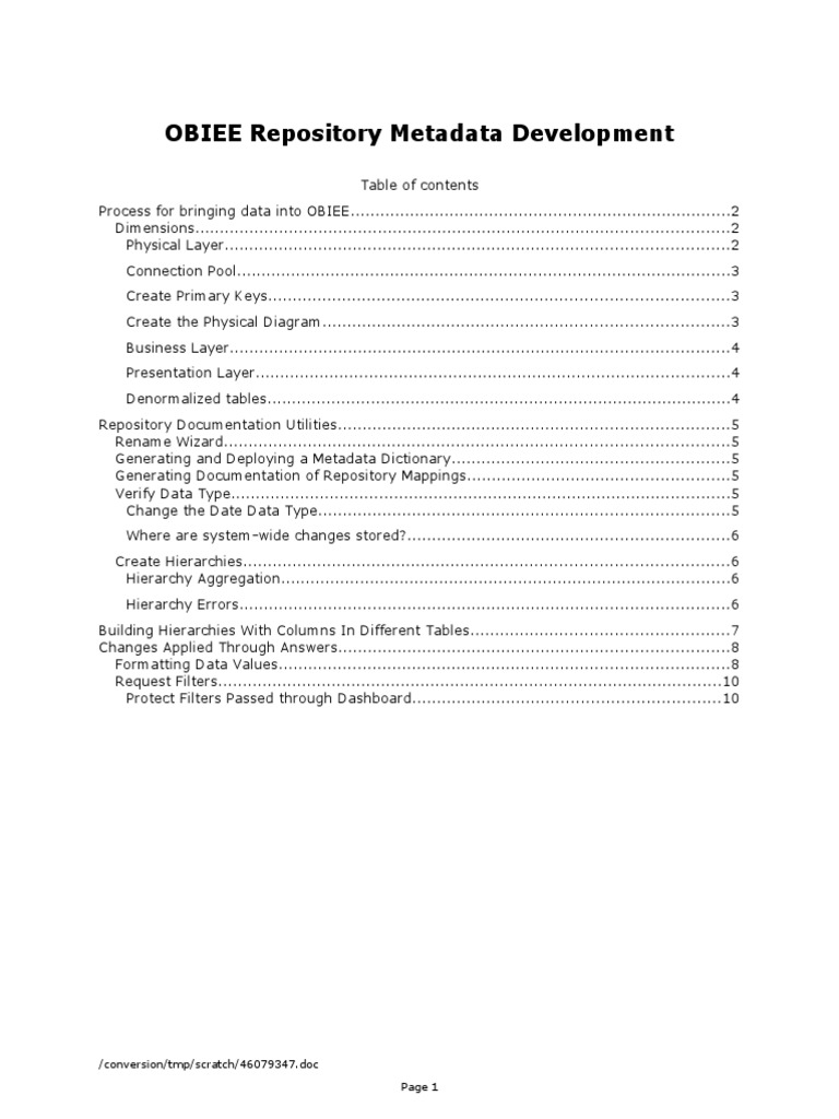 OBIEE Repository Metadata Guide | PDF | Metadata | Computer File