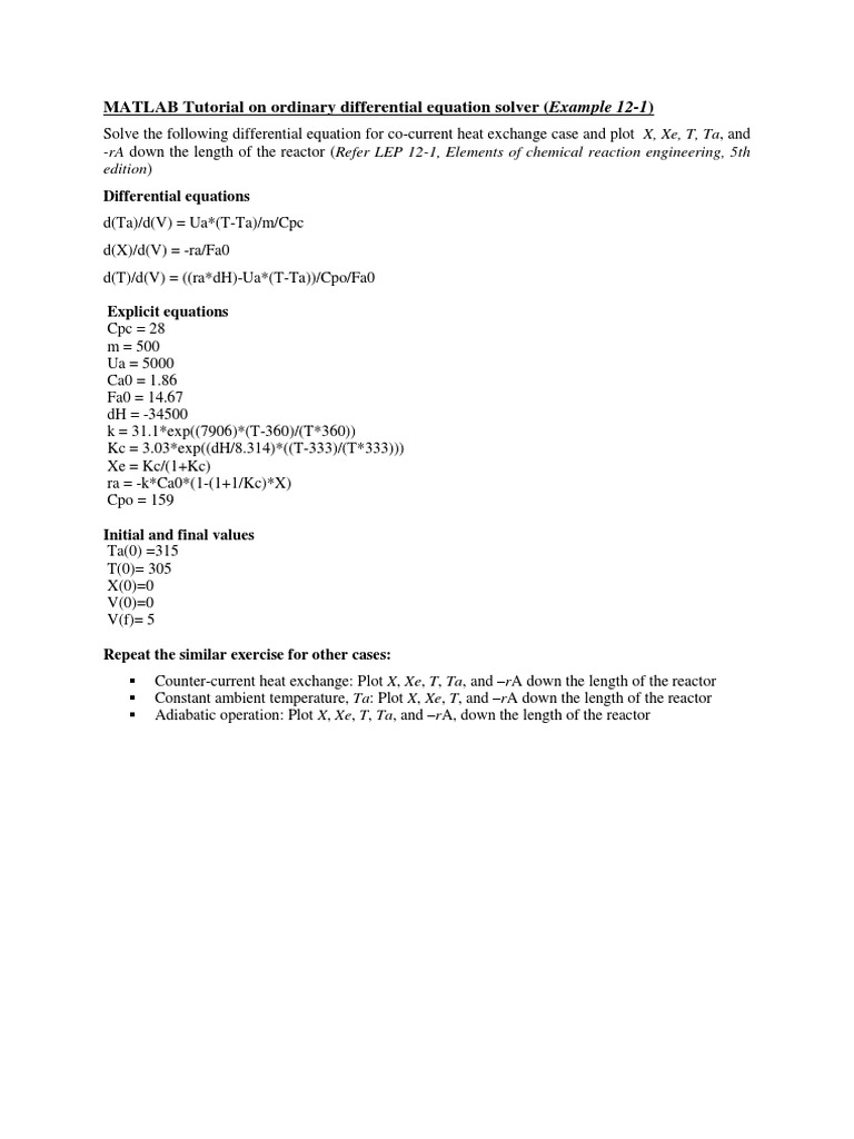MATLAB Tutorial On Ordinary Differential Equation Solver (Example 12-1) | PDF | Parameter ...