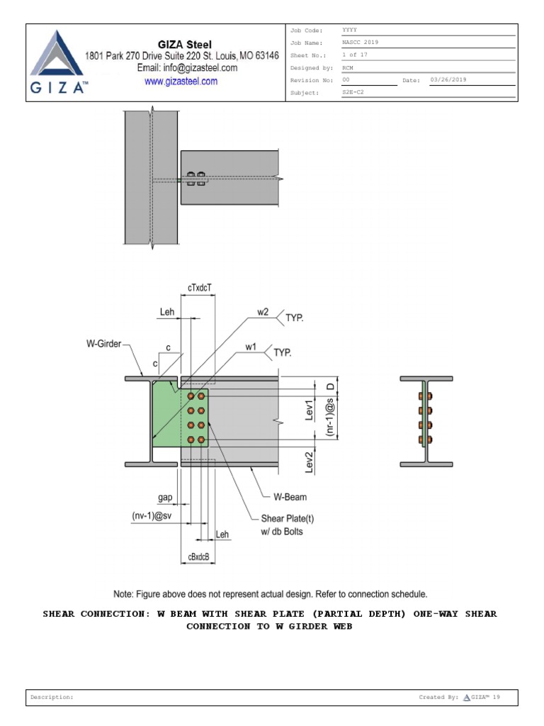 Shear Connection: W Beam With Shear Plate (Partial Depth) One-Way Shear ...