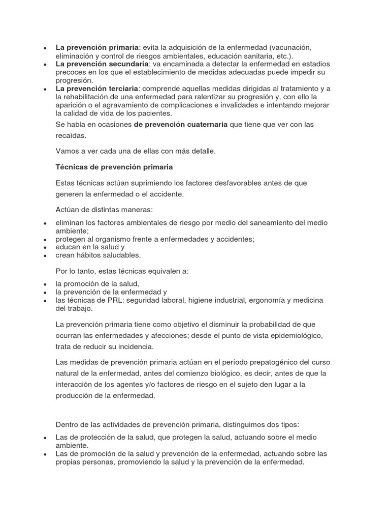 La Prevención Primaria | PDF | Seguridad y salud ocupacional | Cuidado ...