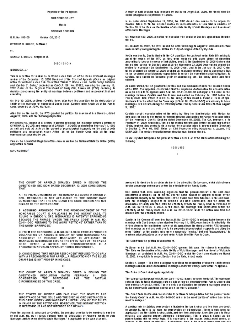 G.R. No. 186400 | PDF | Annulment | Statutory Interpretation