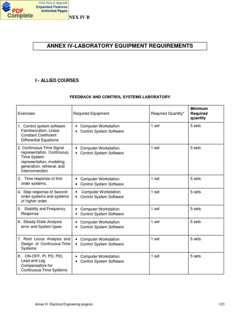 PS For EE ANNEX IV B-LABORATORY EQUIPMENT REQUIREMENTS ALLI PDF | PDF ...