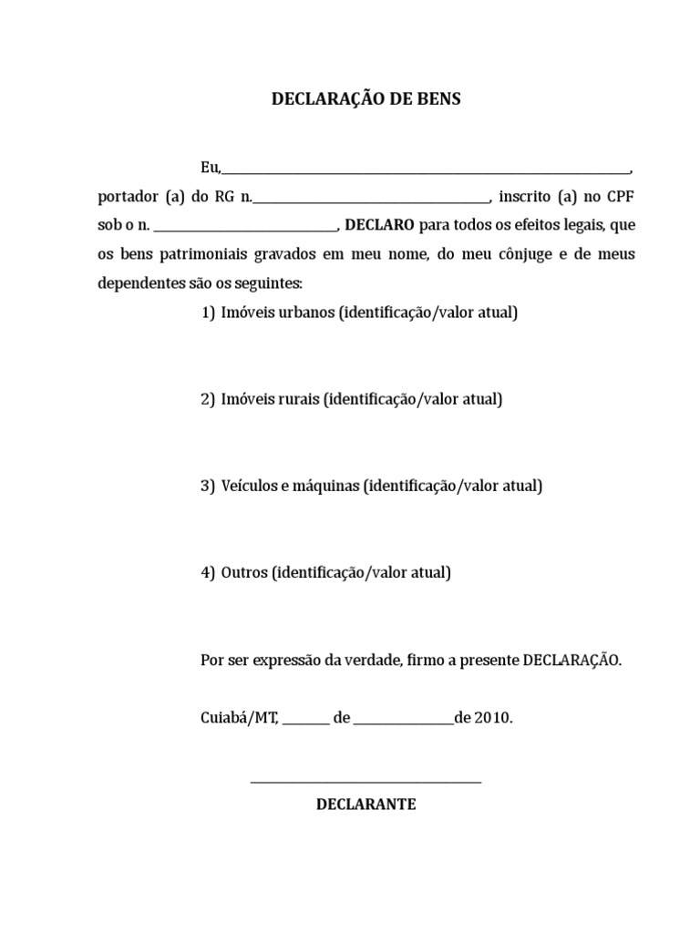 Modelo Declaracao de Bens | PDF