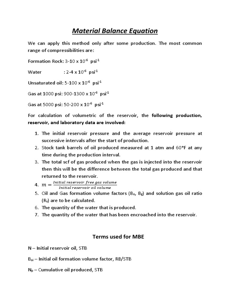 Material Balance Equation | PDF | Barrel (Unit) | Petroleum Reservoir