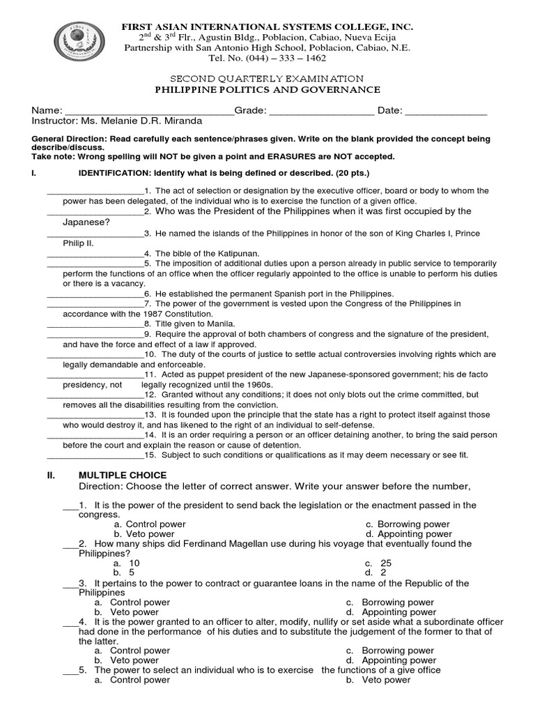2nd Quarter Exam - PPG | PDF | President Of The Philippines | World ...