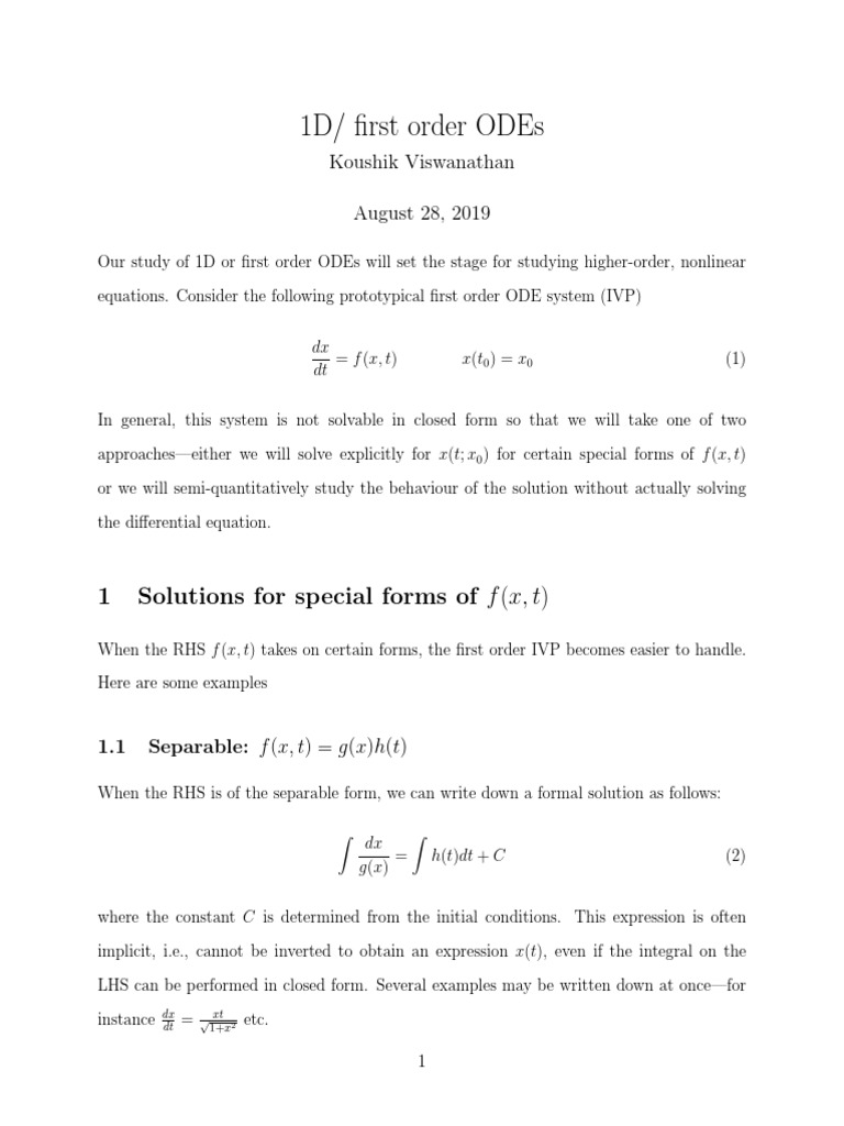1D/ First Order Odes: Koushik Viswanathan August 28, 2019 | PDF ...