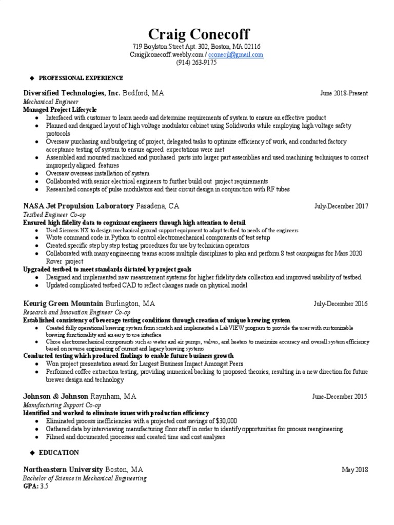 Craig Conecoff Resume 2020 | PDF | Product Lifecycle | Engineering