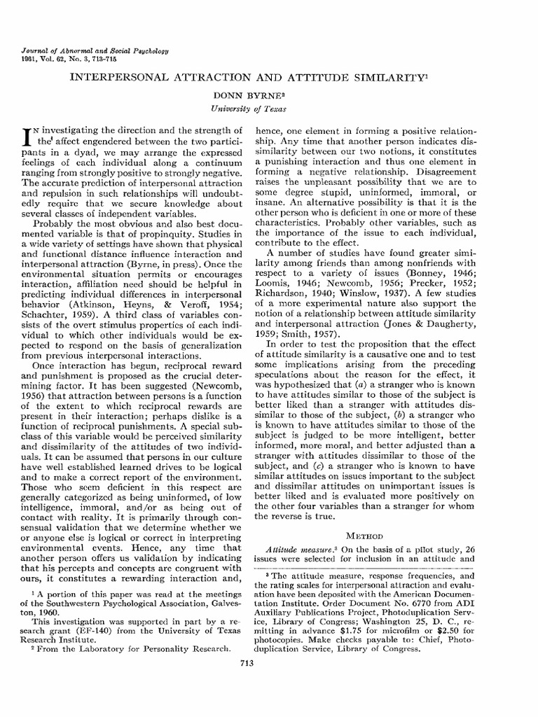 Byrne 1961 | PDF | Interpersonal Attraction | Attitude (Psychology)