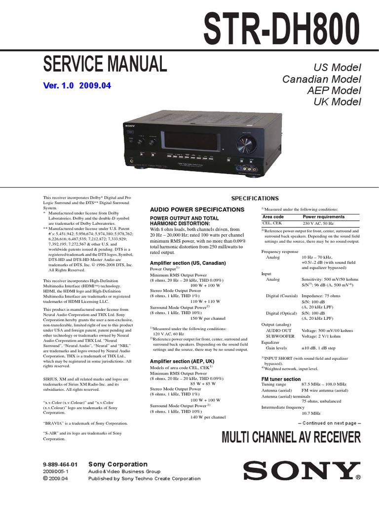 Sony str-dh800 Ver-1.0 SM PDF | PDF | Audio Engineering | Audio Electronics