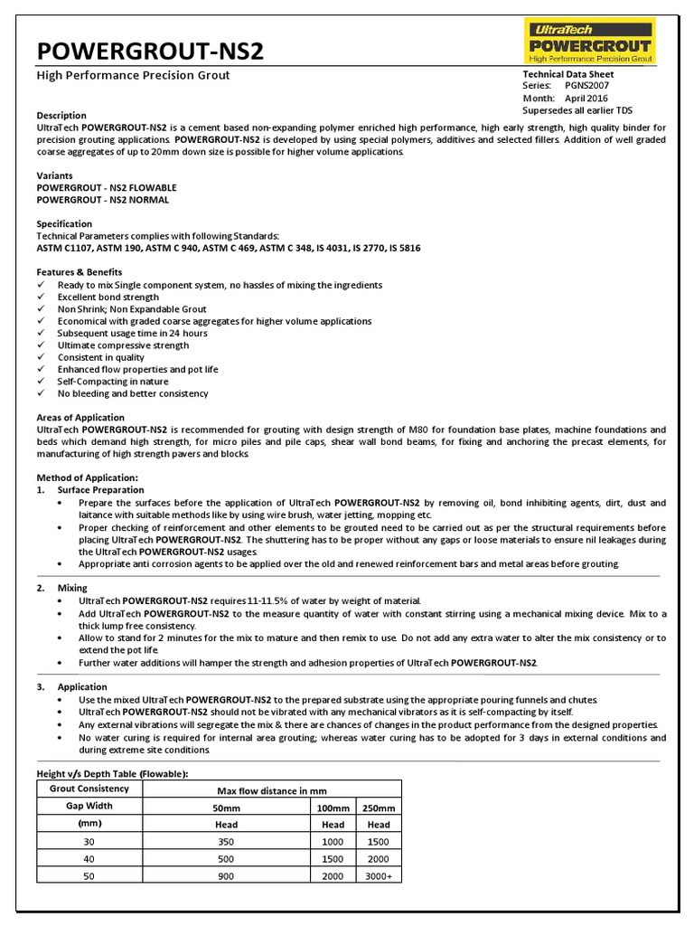 UltraTech Powergrout NS2 | PDF | Deep Foundation | Ultimate Tensile ...