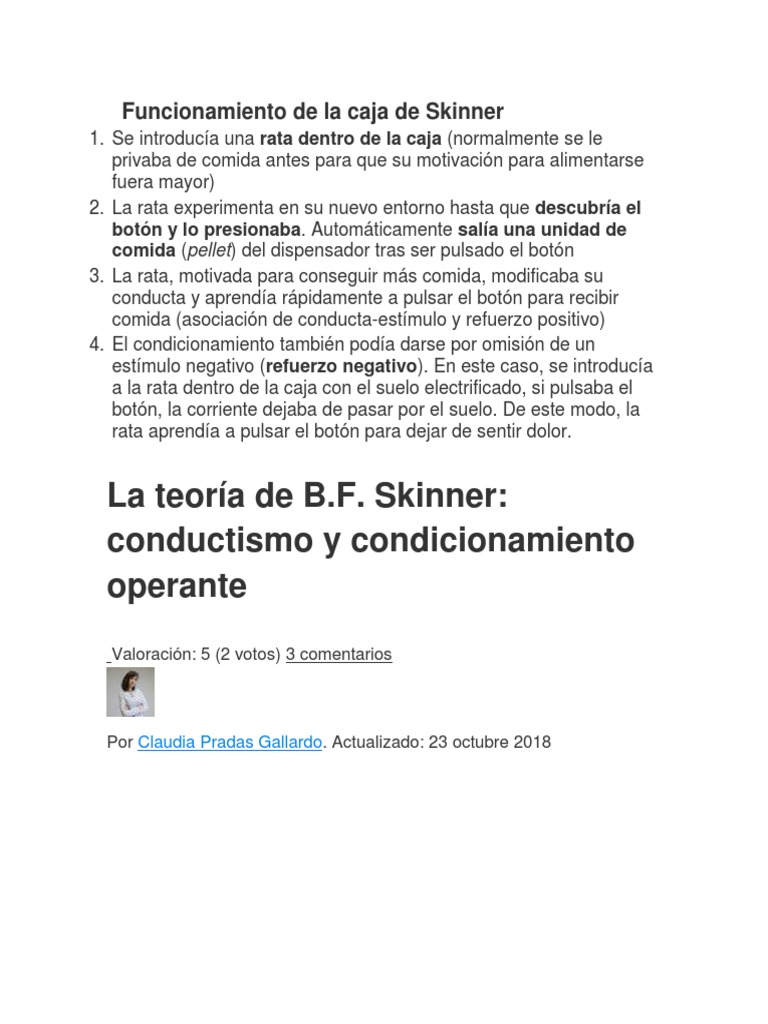 Funcionamiento de La Caja de Skinner | PDF | Behaviorismo | Sicología