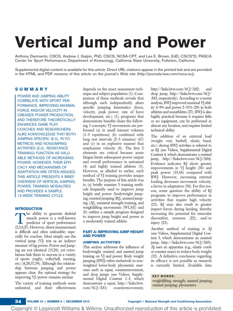 Vertical Jump and Power | PDF | Strength Training | Weight Training