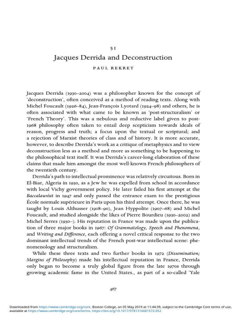 Understanding Derrida's Deconstruction | PDF | Deconstruction | Jacques ...